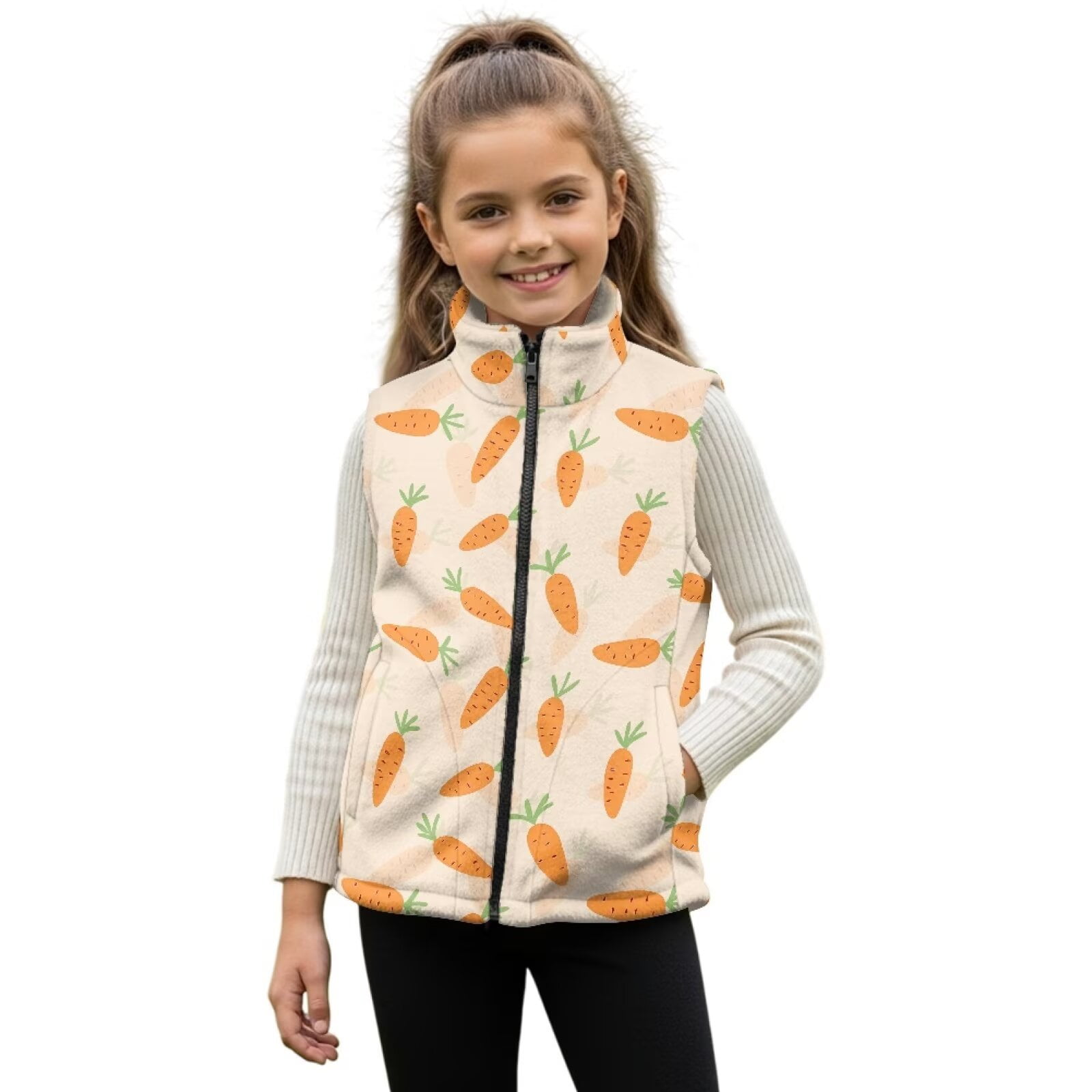 Binienty 2T Toddler Girls Fleece Vest With Pockets Easter Carrot Zip Up ...
