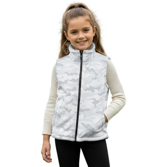 Binienty 4T Girls White Camo Fleece Vest With Pockets Stand Collar Soft ...
