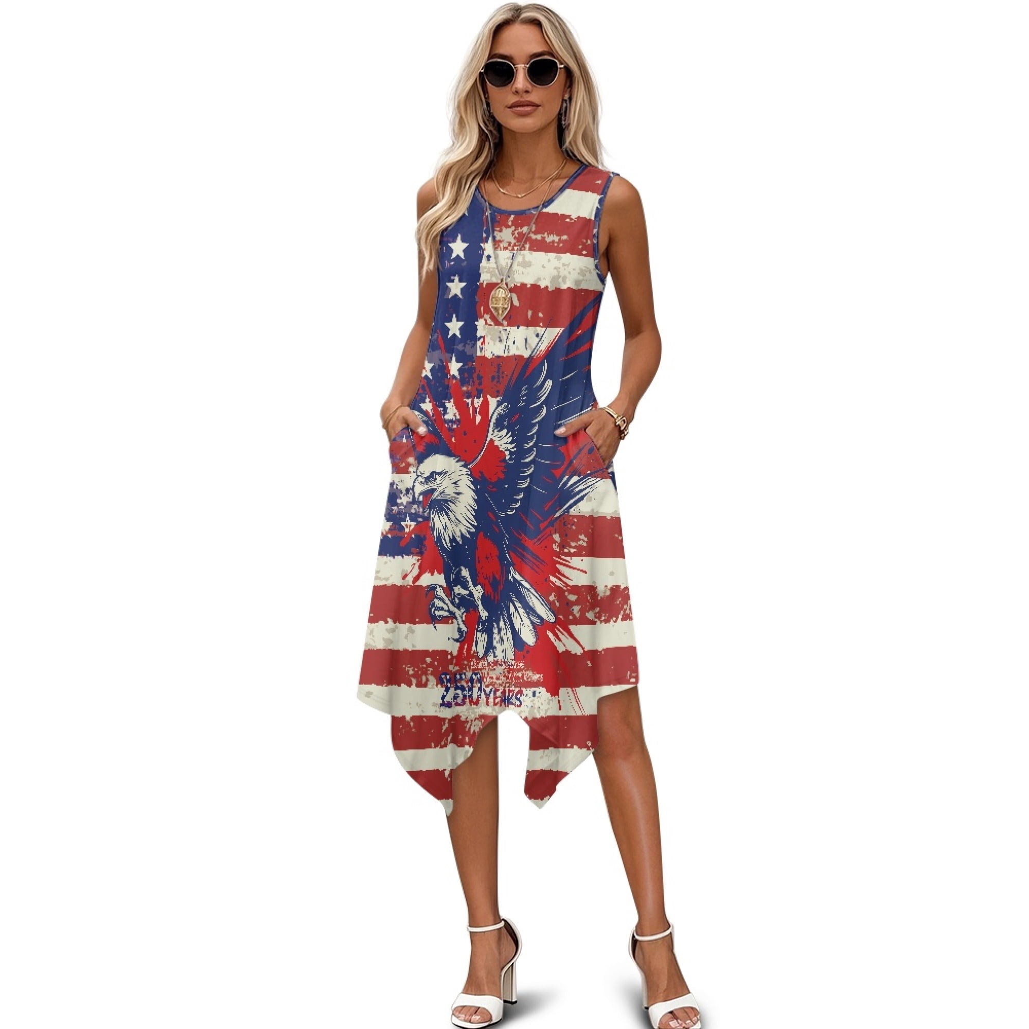 Binienty 4Th of July Beach Long Dress Featuring Eagle Flag Pattern ...