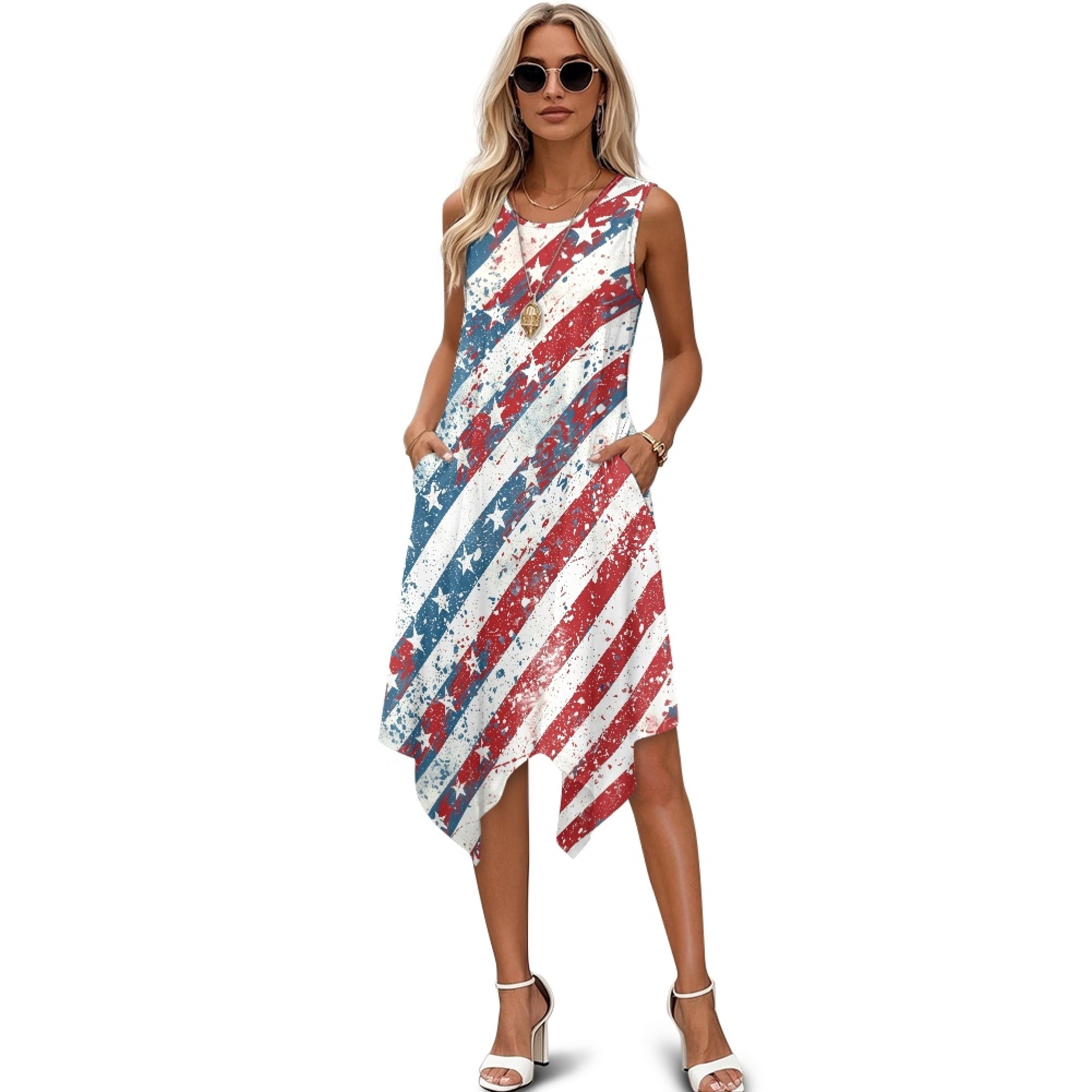 Binienty 4th of July Sleeveless Sundress Featuring Distressed Flag ...