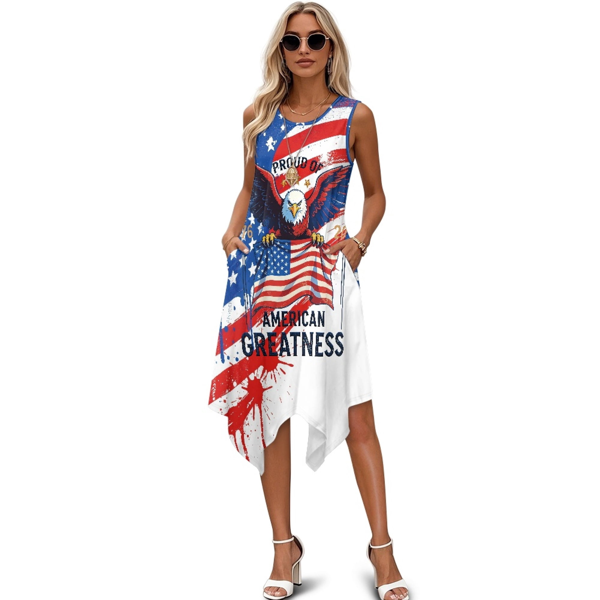 Binienty 4th of July Sleeveless Sundress Featuring Flag Eagle Design ...