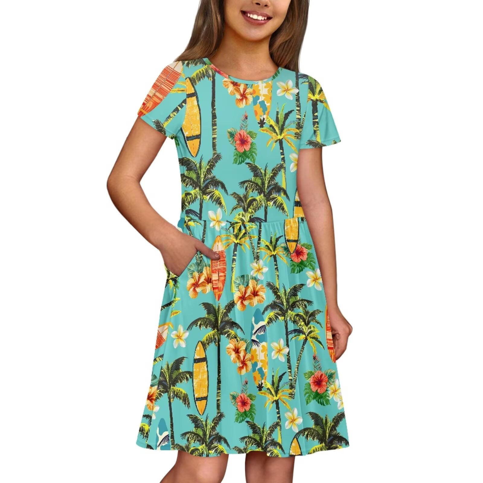 Binienty 7-8 Year Old Girls Dresses Comfy Soft Short Sleeve Tropical ...
