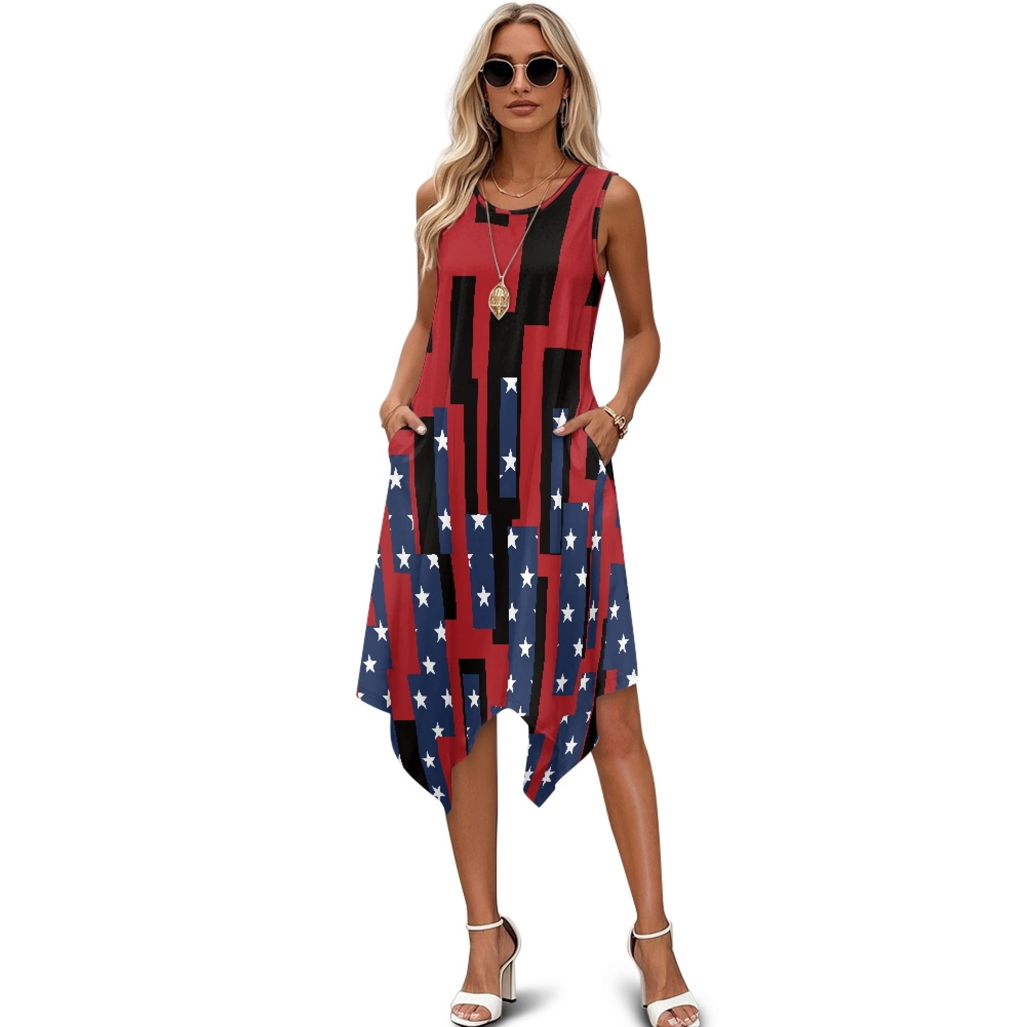 Binienty Abstract Distressed American Flag Pattern Women Irregular Hem ...