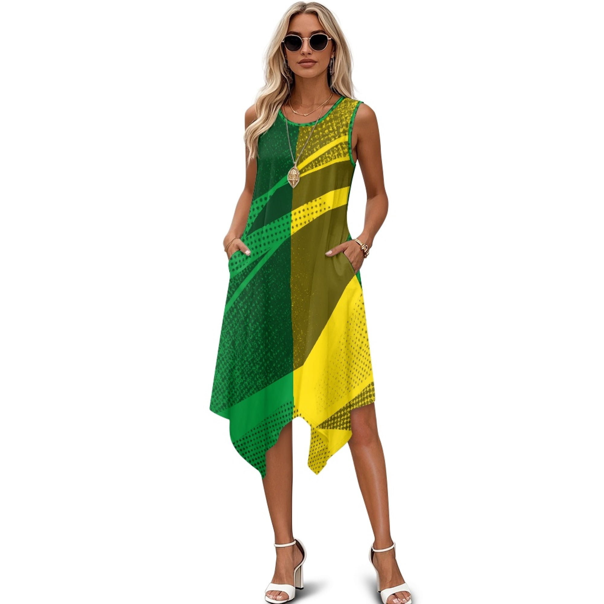 Binienty Abstract Geometric Halftone Pattern with Green & Yellow Block ...