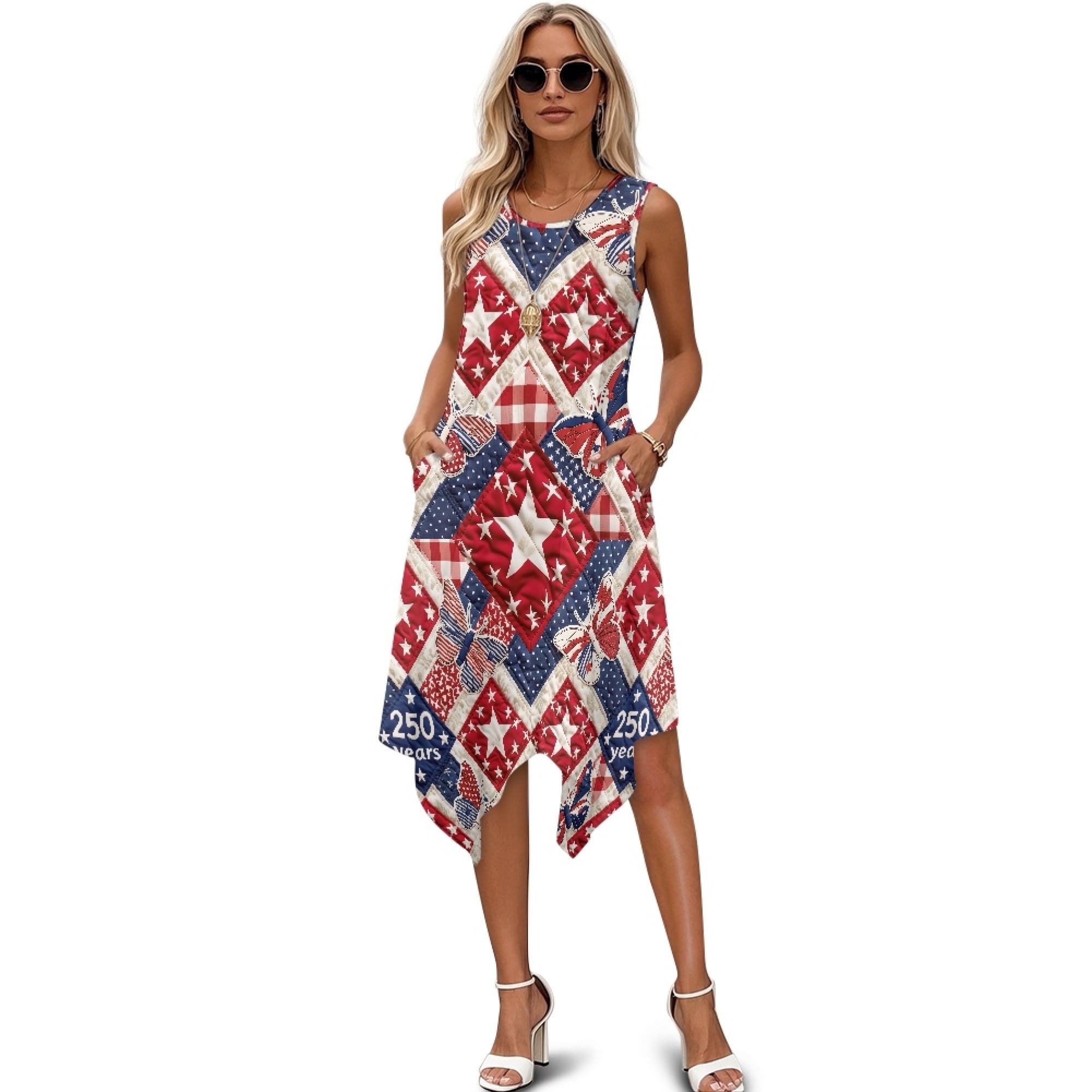 Binienty American Flag Butterfly Sleeveless Sundress for Beach Vacation ...