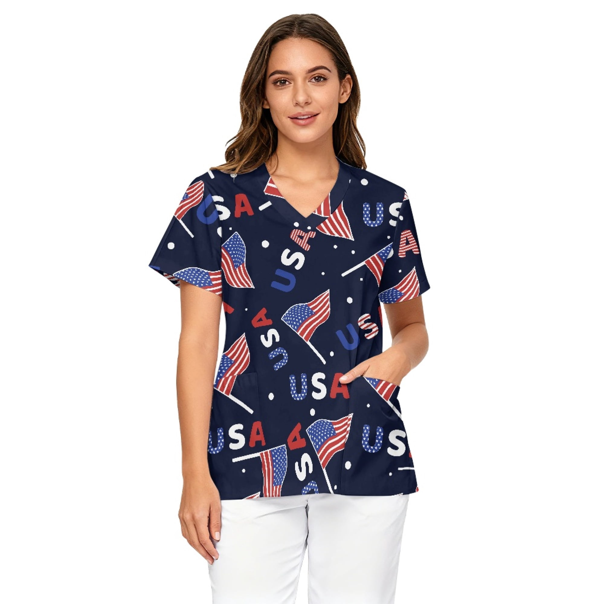 Binienty American Flag Pattern Healthcare Workwear Breathable Stretchy ...