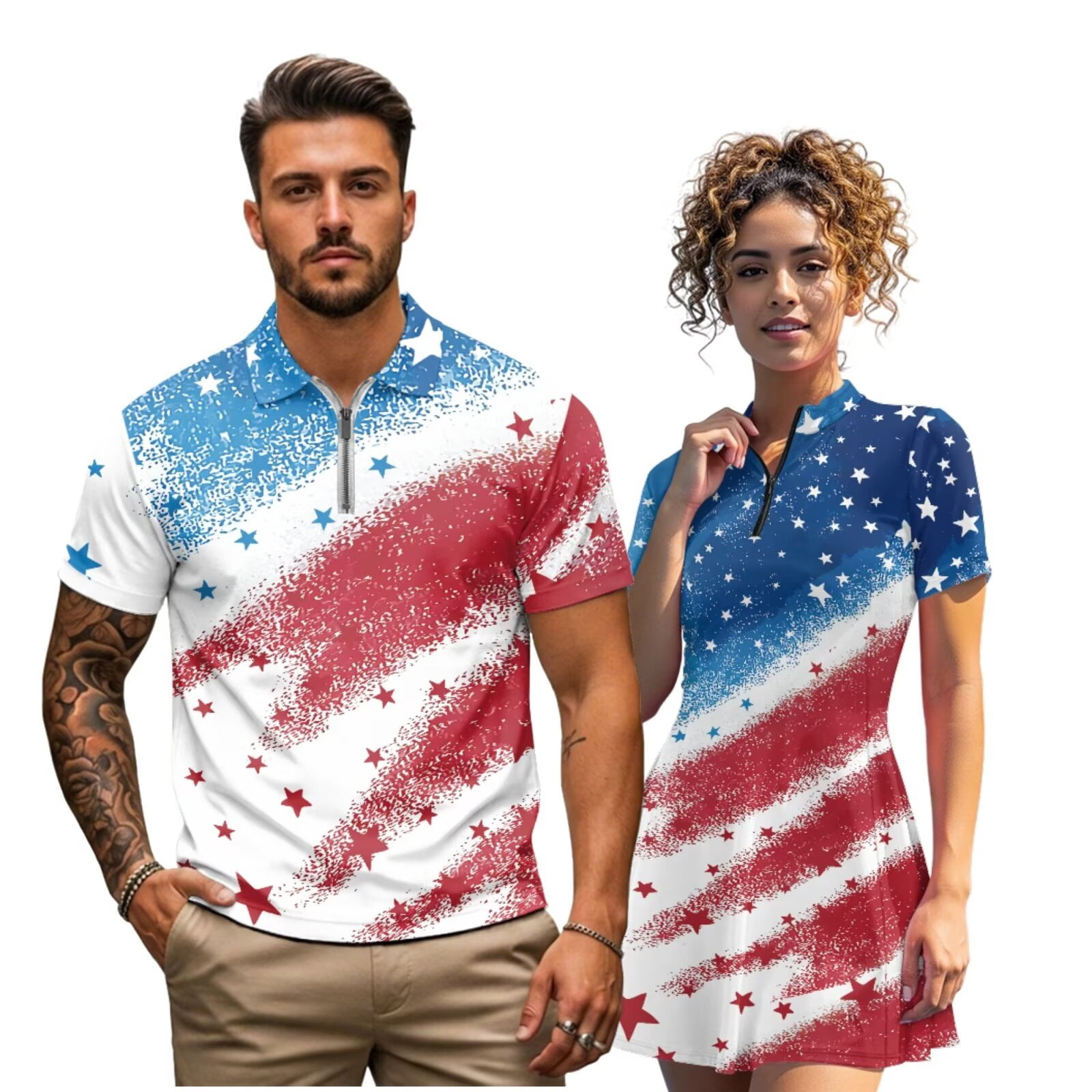 Binienty American Flag Stars Couple Golf Clothing Set Athletic Quarter ...