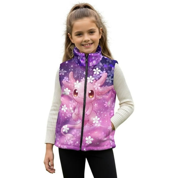 Binienty Axolotl Planet Girls Outwear Vest Size 11-12 Cute Warm Fuzzy ...