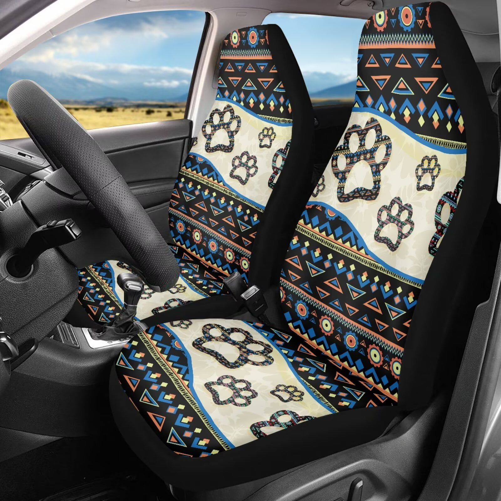 Binienty Aztec Car Front Seat Cover Set Dog Paw Auto Accessories ...