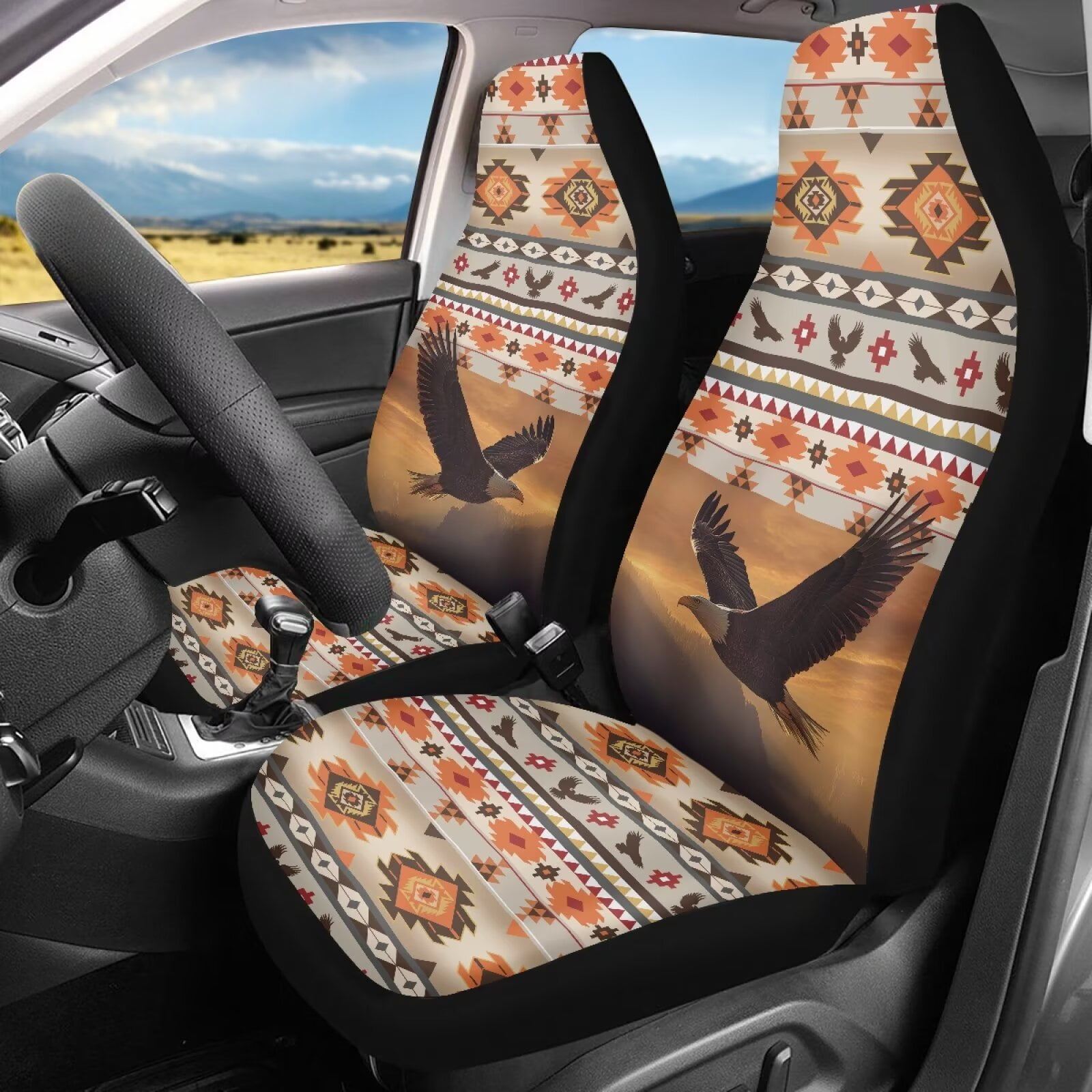Binienty Aztec Eagle Car Seat Covers Front Seats Boho Washable Cloth ...