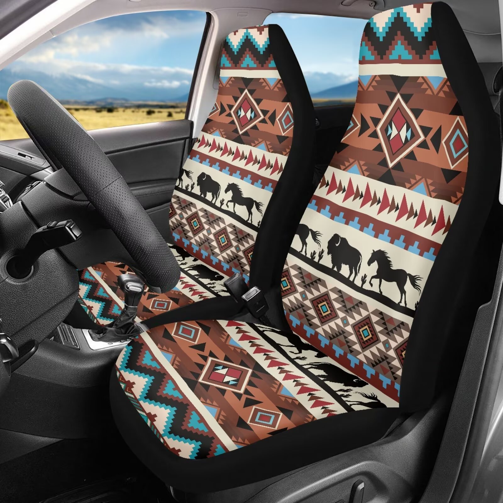 Binienty Aztec Navajo Horse Car Seat Covers for Front Seats 2 Pack ...