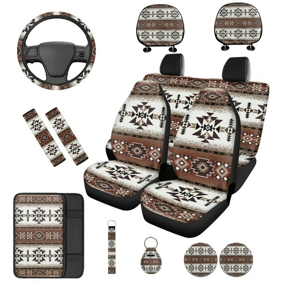 Binienty Aztec Tribal Auto Seat Covers Full Set with Steering Wheel ...