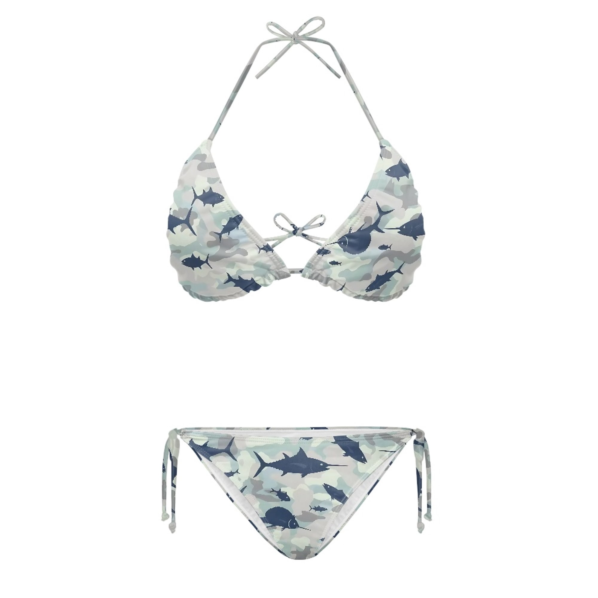 Binienty Bathing Suit, Camo Fish Print Elastic Swimwear, Elastic String ...