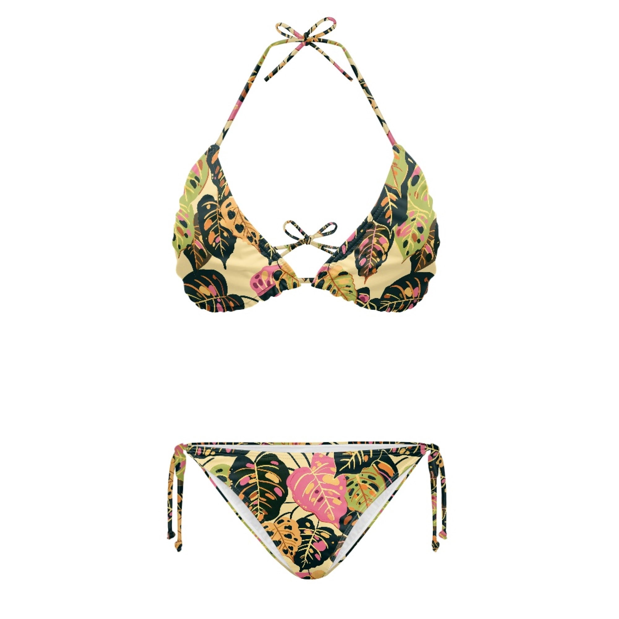 Binienty Bathing Suit Tropical Leaf Print Quick Drying Bikini Set