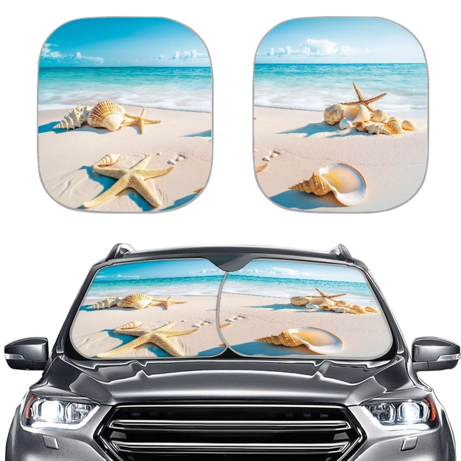 Binienty Beach Starfish Car Front Windshield Sunshade 2 Piece Foldable ...