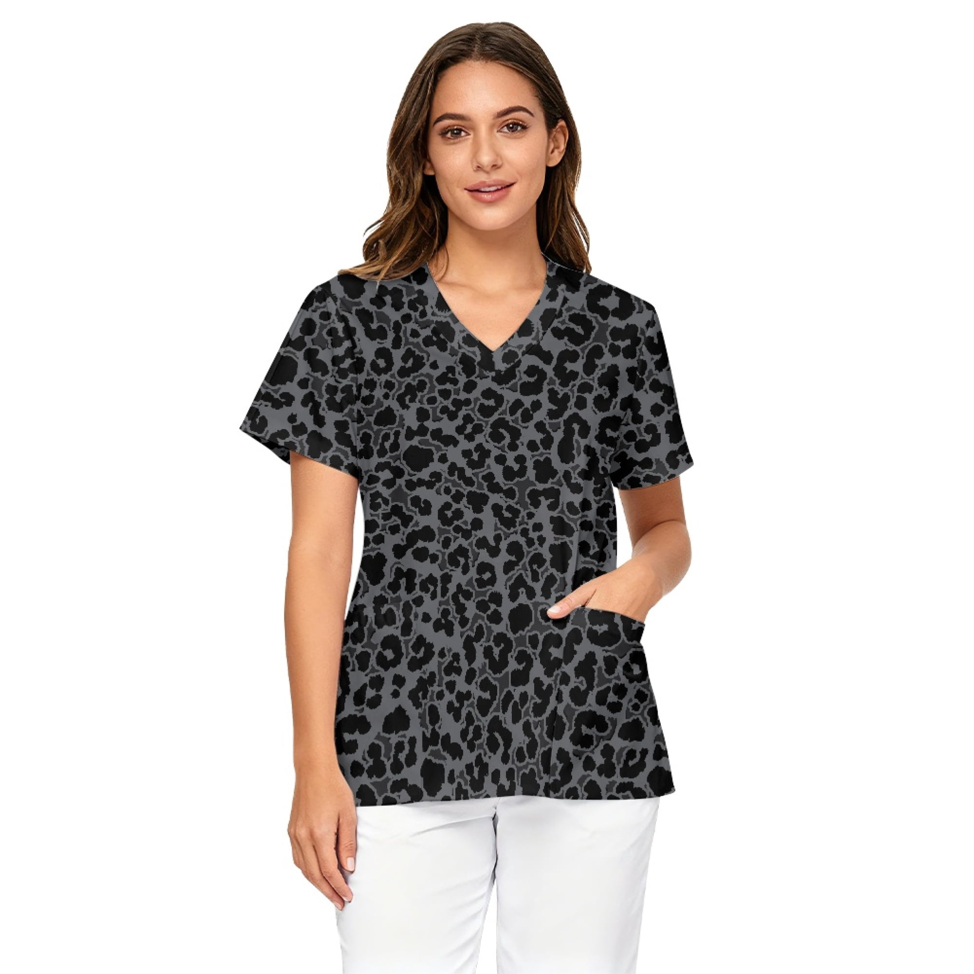 Binienty Black Leopard Print Pattern Medical Uniform for Women ...