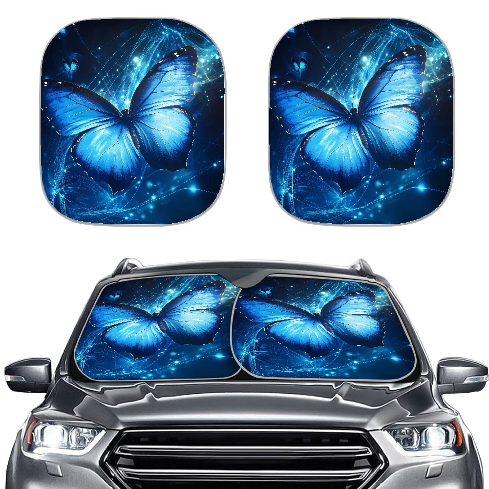 Binienty Blue Butterfly Windshield Sun Shade for Truck SUV Car Easy to ...