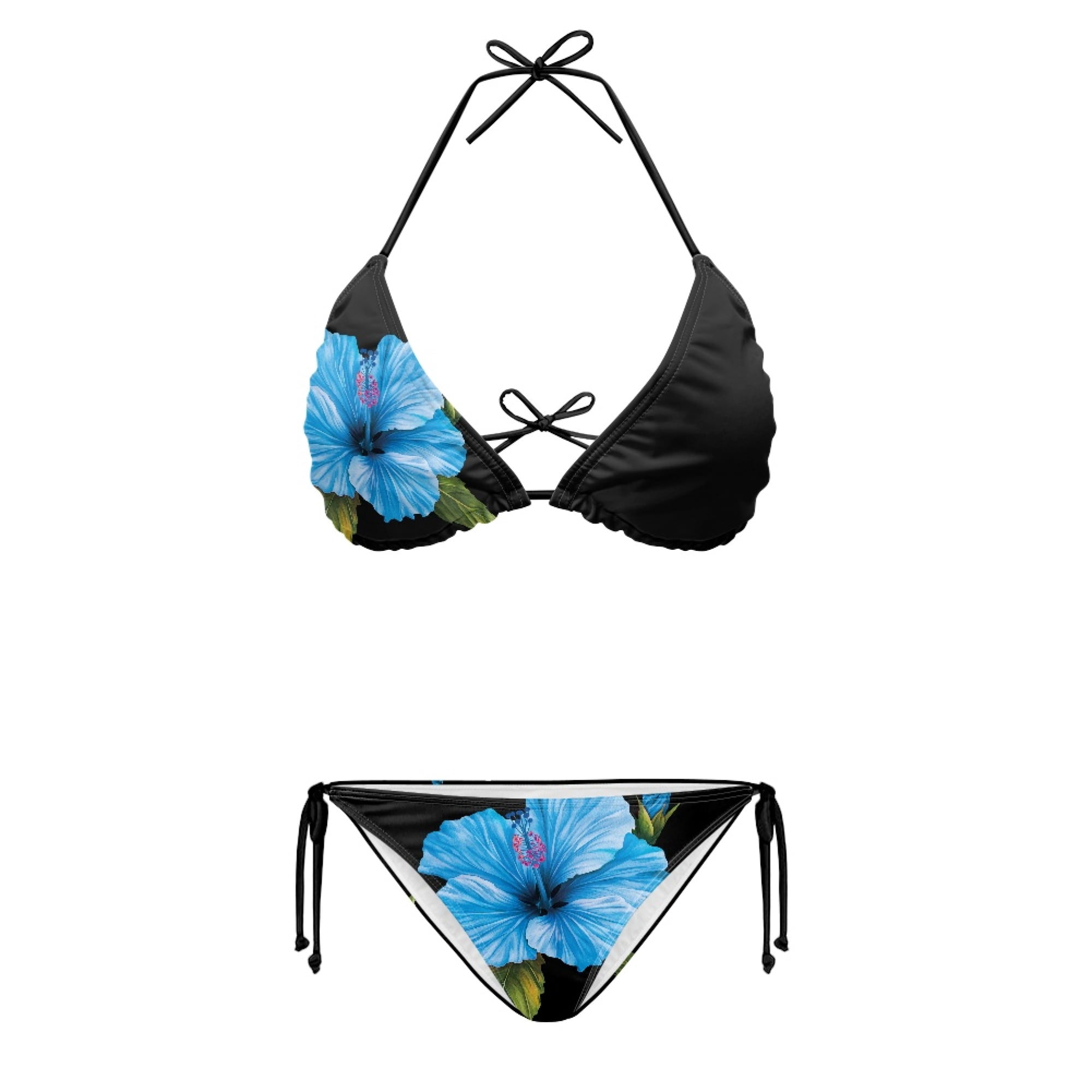 Binienty Blue Hibiscus Floral Print Bikini Set, Light Ladies Swimwear ...