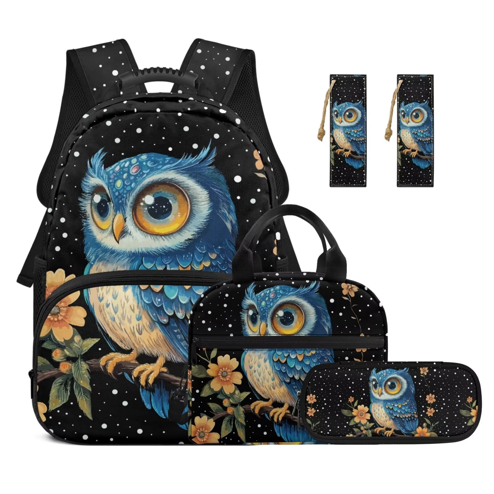 Binienty Blue Owl Backpack With Lunchbox Set For Boys 12-14 Lightweight ...
