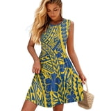 Binienty Blue Yellow Print Layered Round Neck Sleeveless Mini Dress ...
