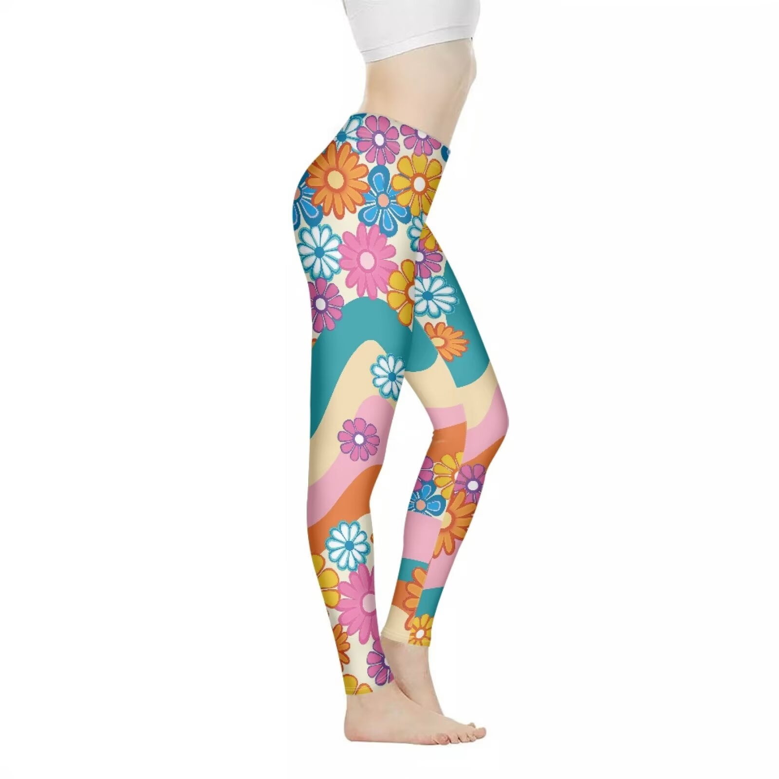 Binienty Boho Hippie Daisy Womens Workout Leggings High Waisted Tummy ...