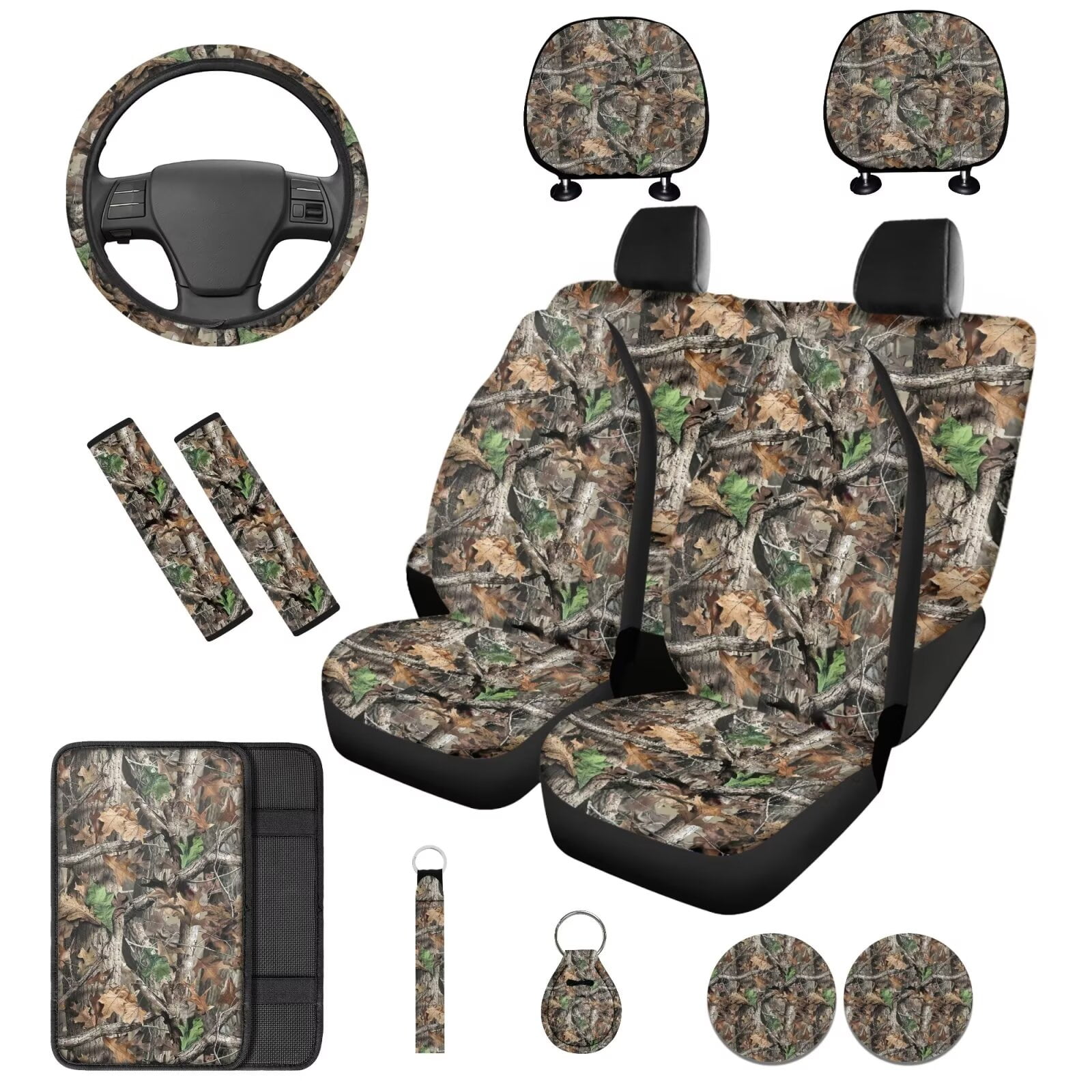 Binienty Branch Hunting Camo Vehicle Seat Covers Full Set with Armrest ...