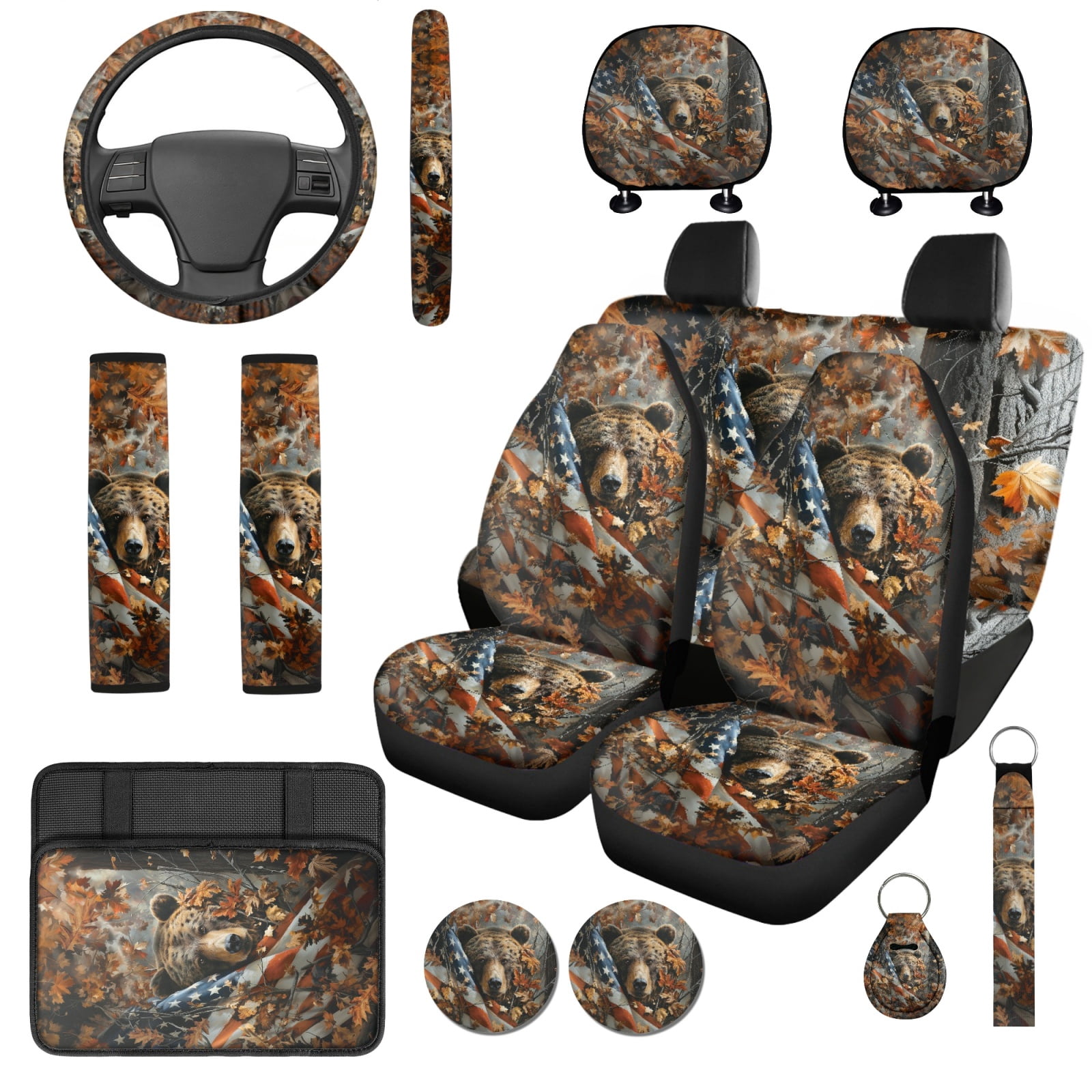 Binienty Brown Bear Hunting Camo Car Seat Covers Full Set with Matching ...