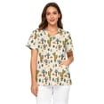 Binienty Cactus Pattern Scrub Top for Women's Short Sleeve, V Neck ...