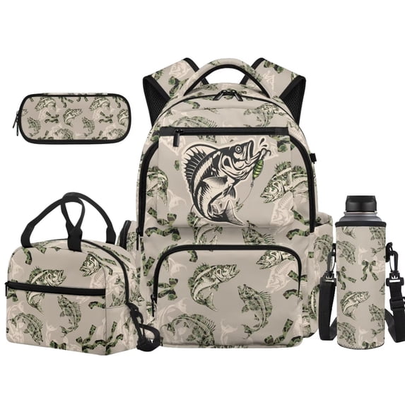 Binienty Camo Bass Fish Kids Backpack Set For Elementary School Girls 4 ...