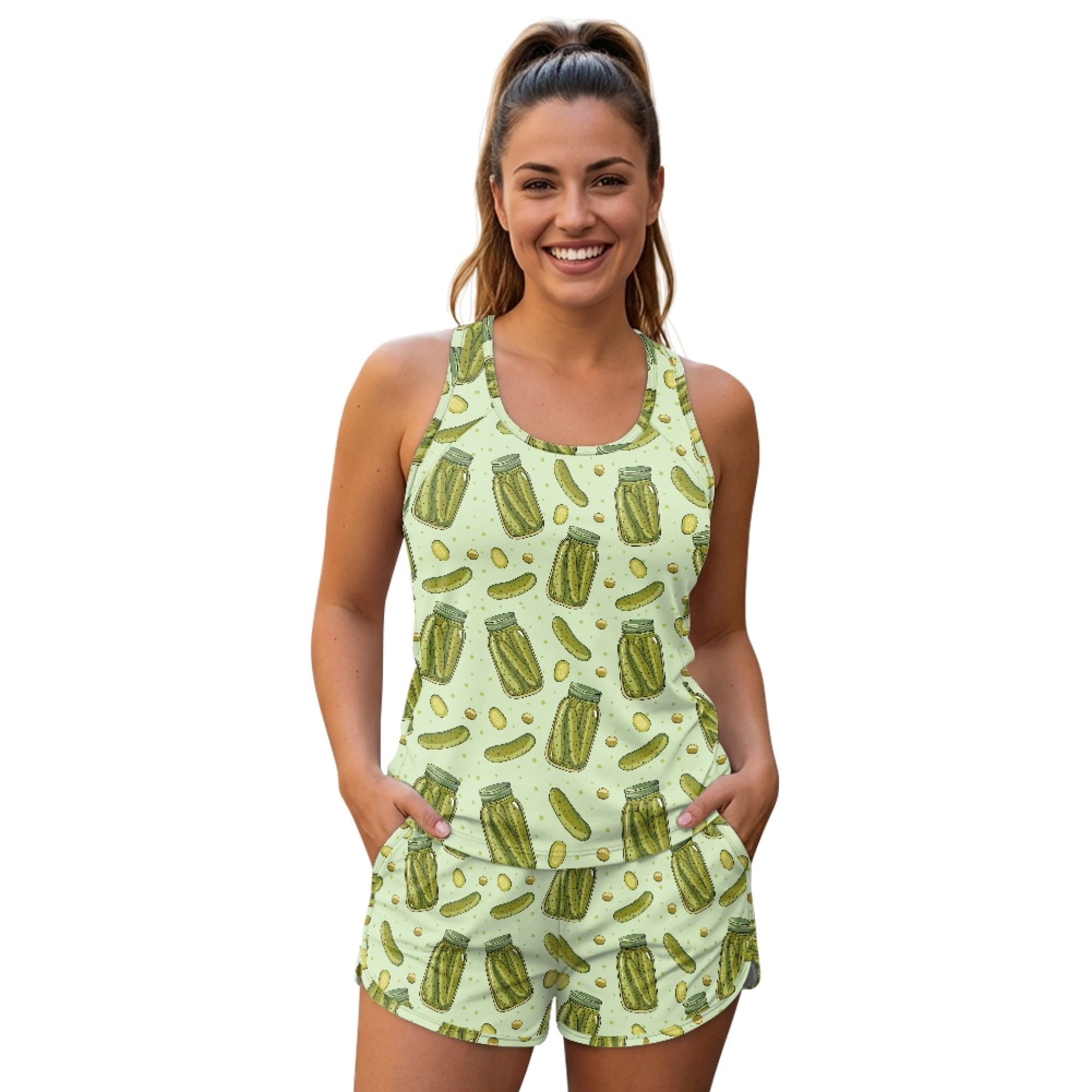 Binienty Canned Pickle Pattern 2 Piece Tank Top Shorts Set for Beach ...