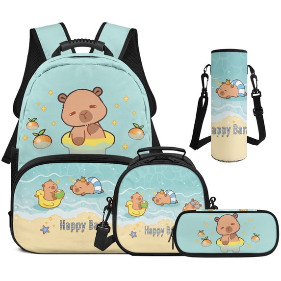 Binienty Capybara Beach Pattern Kids Backpack Set 4 Pack with Bookbag ...
