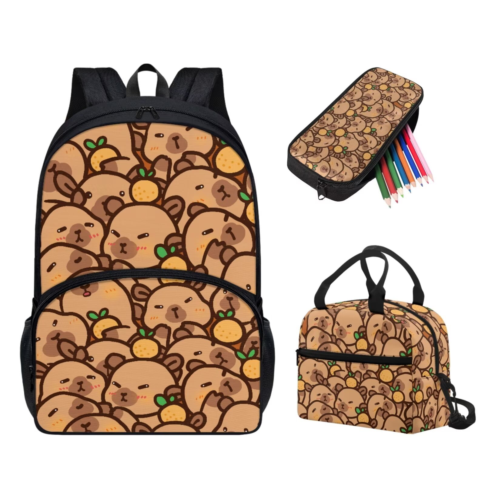 Binienty Capybara Print Boys Backpack With Lunch Box Elementary School ...