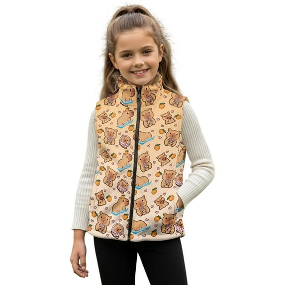 Binienty Capybara Print Sleeveless Jacket for Kids Girls Soft Plush ...