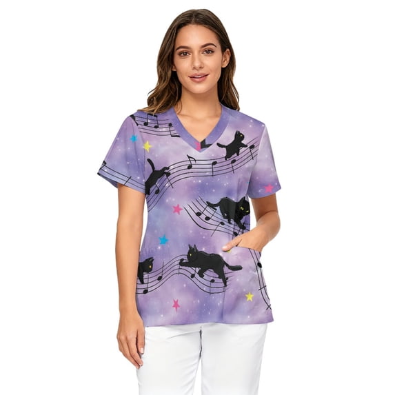 Binienty Cat Music Pattern Healthcare Workwear Functional Breathable ...