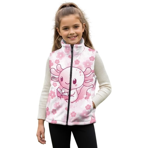 Binienty Cherry Blossom Axolotl Outwear Vest 3T Girls Warm Fuzzy Fluffy ...