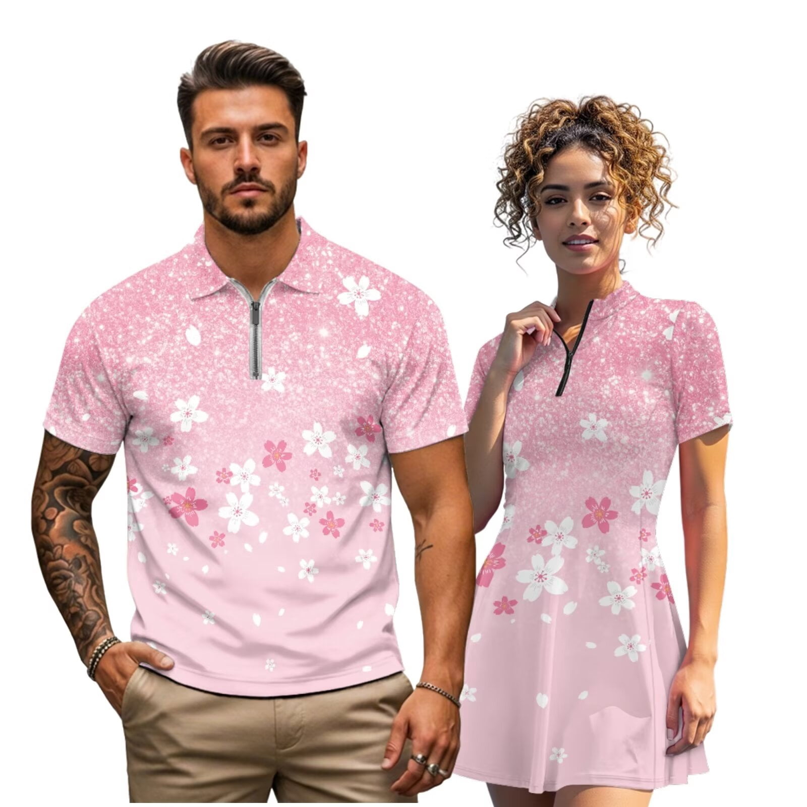 Binienty Cherry Blossom Couples Matching Golf Outfits Casual Pickleball ...