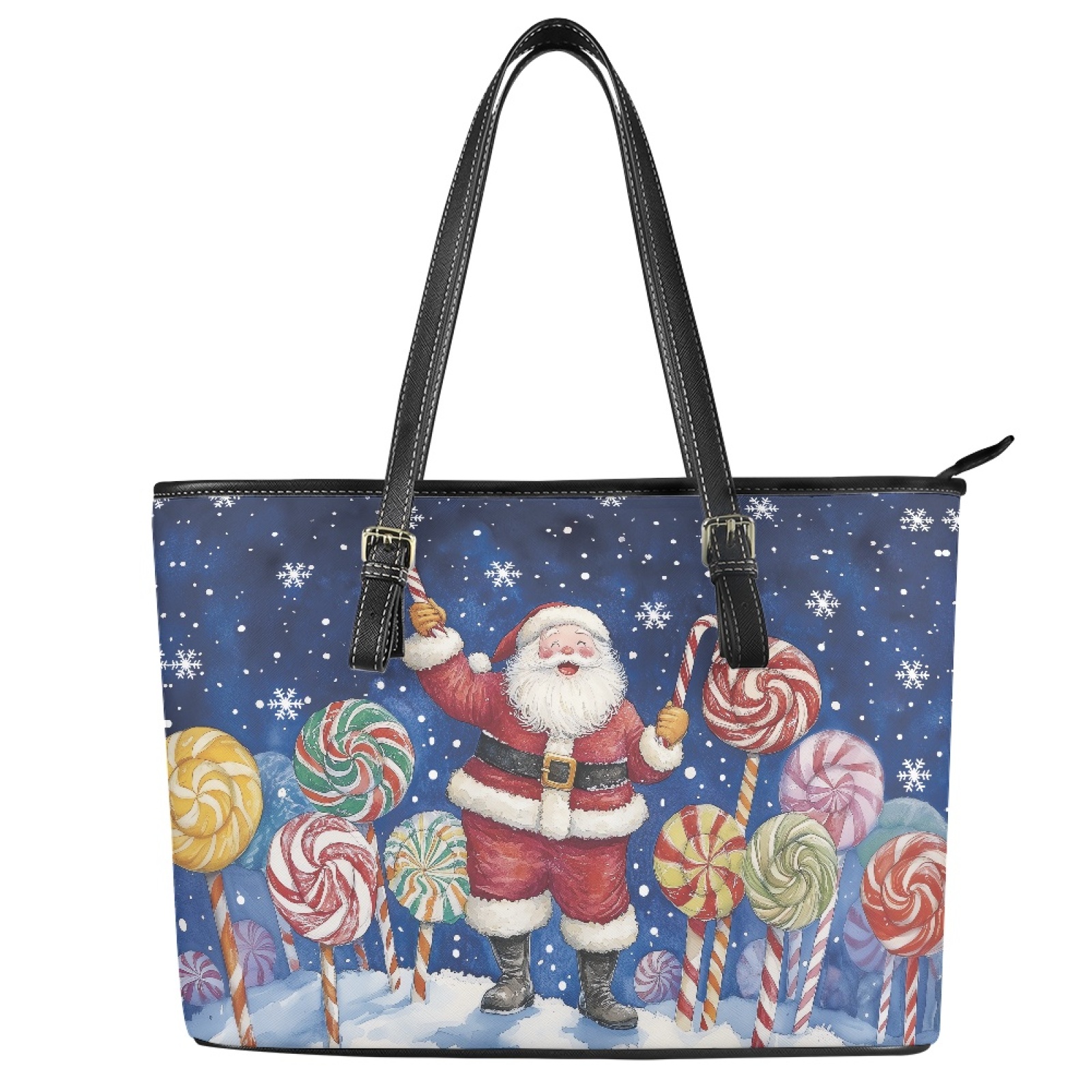 Binienty Christmas Handbags for Women, Santa Claus Tote Bag Blue Candy ...