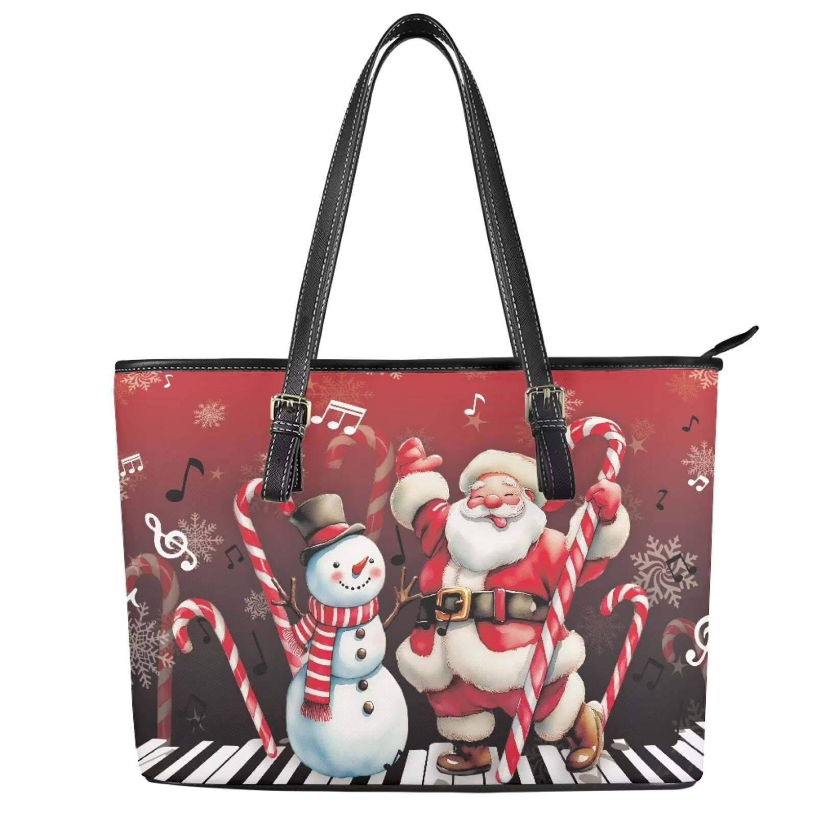 Binienty Christmas Womens Handbags Tote PU Leather Santa Claus Snowman ...