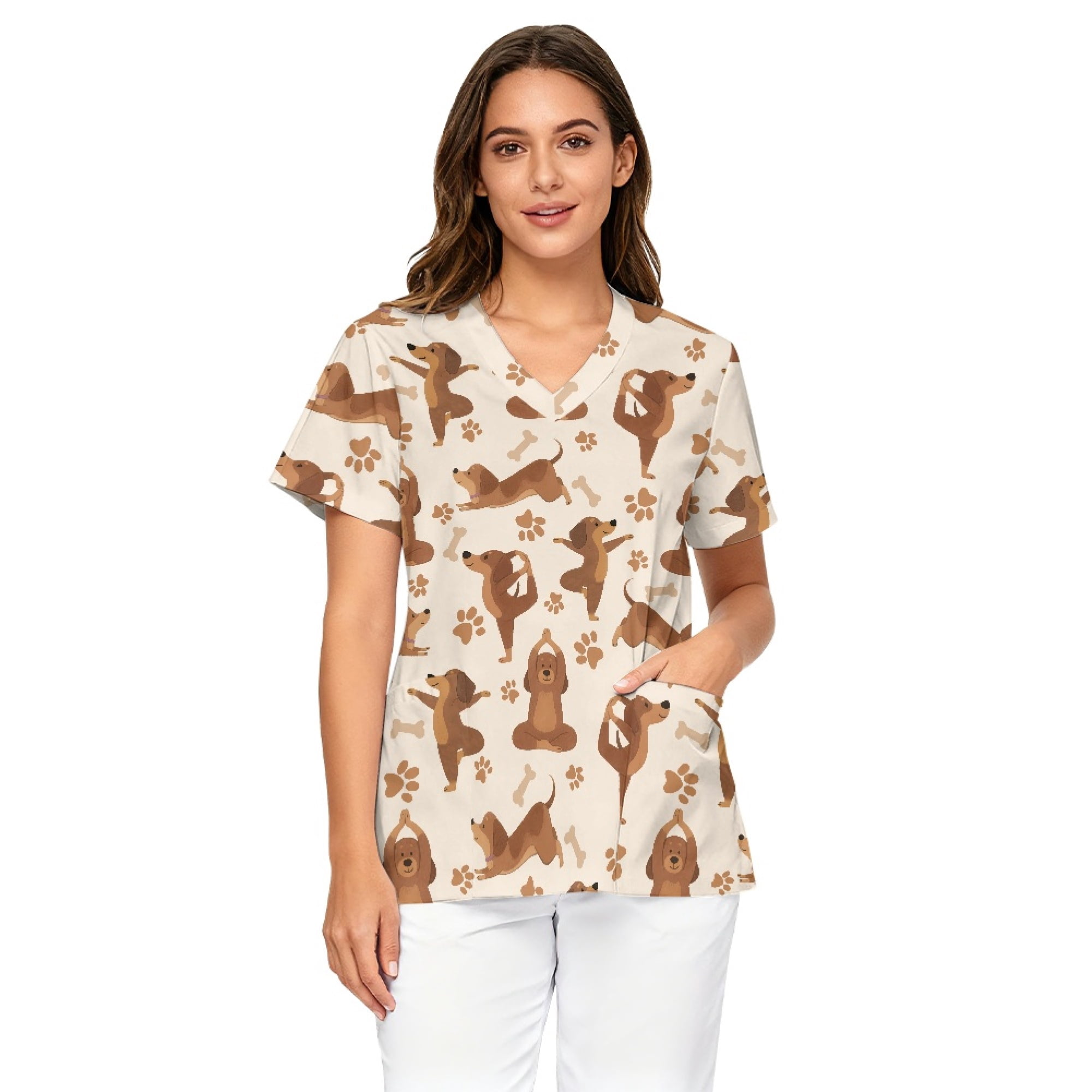 Binienty Clinical Scrub Top with Two Front Pockets for Women ...