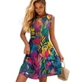 Binienty Colorful Leaf Pattern Casual Sleeveless Tiered Mini Dress for ...