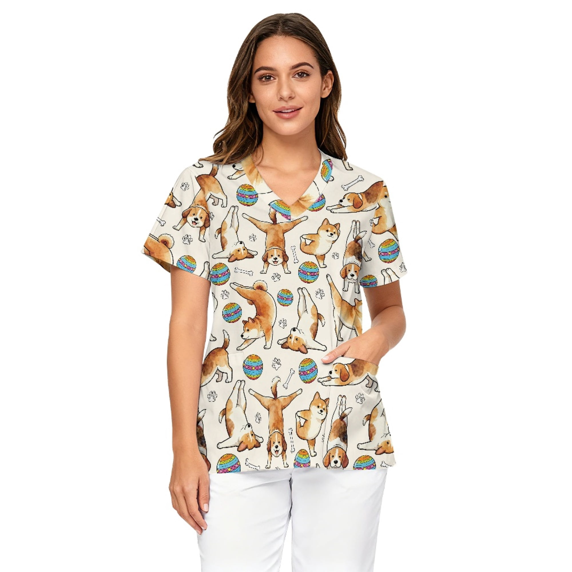 Binienty Corgi Play Pattern Nursing Shirt for Women Breathable V Neck ...