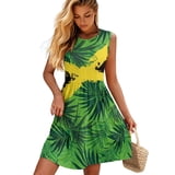 Binienty Crewneck Dress with Palm Leaf Pattern, Tiered Sleeveless Tank ...