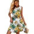 Binienty Crewneck Dress with Tropical Island Print, Sleeveless Tiered ...