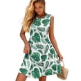 Binienty Crewneck Sleeveless Mini Dress with Tropical Leaf Pattern ...