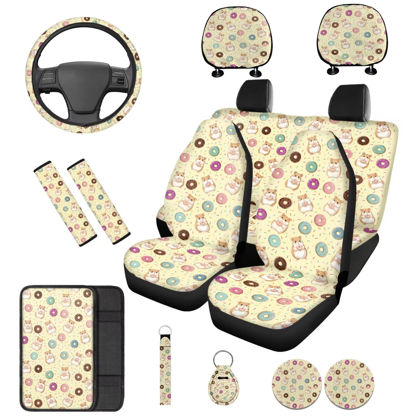 Binienty Cute Automotive Seat Covers Front and Rear with Headrest ...