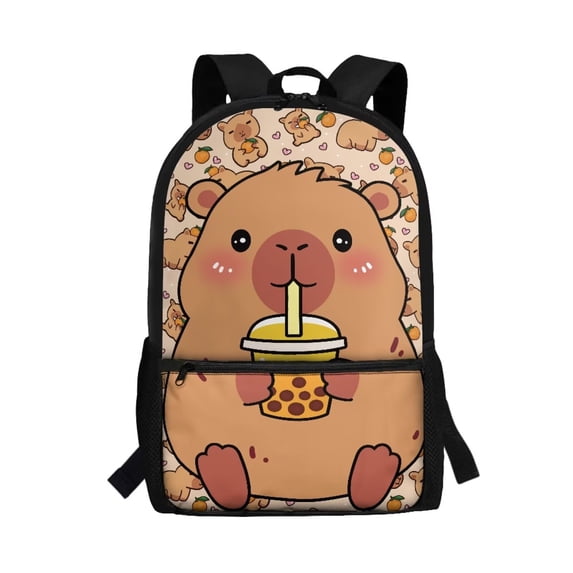 Binienty Cute Bubble Tea Capybara Kids School Backpack for Ages 6-12 ...