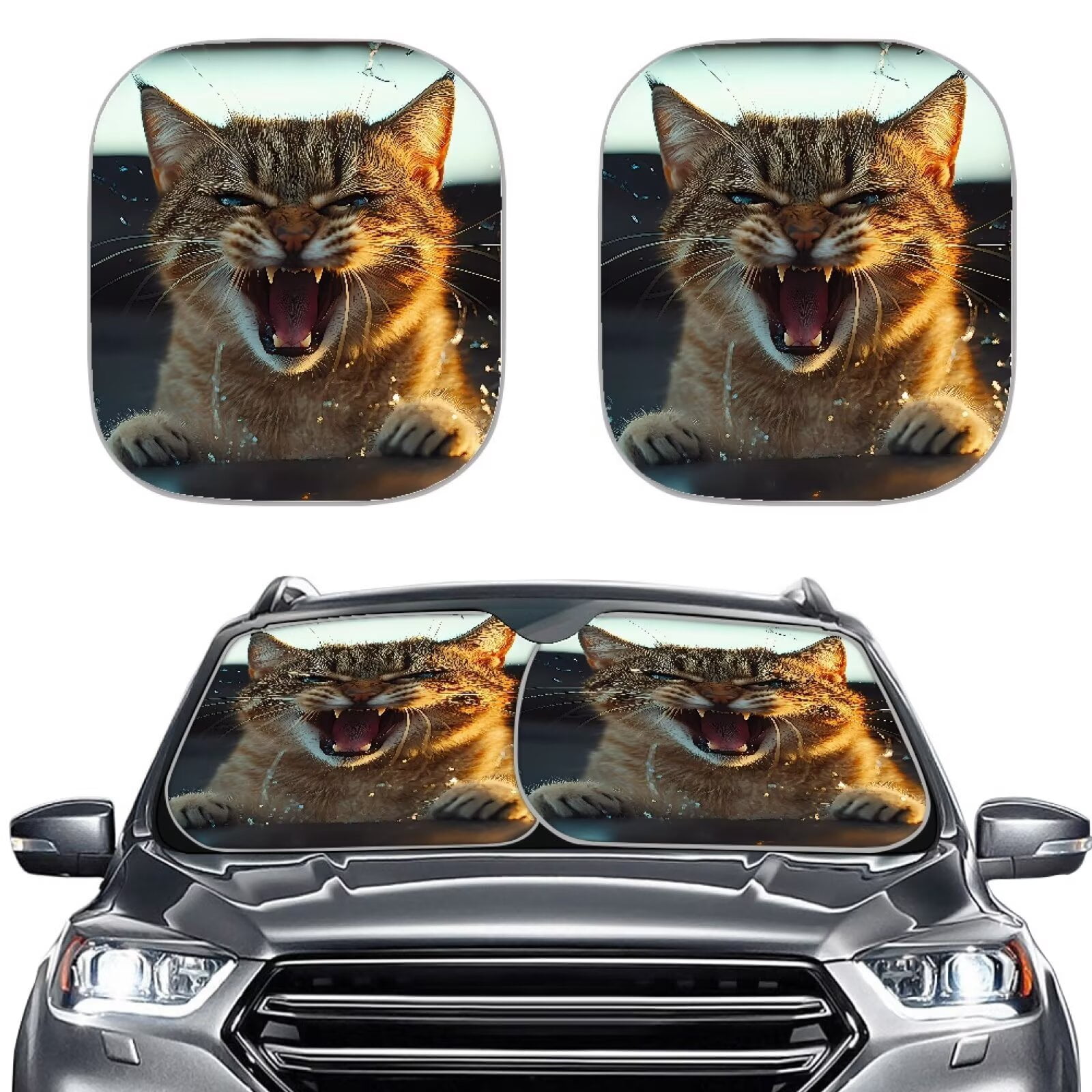 Binienty Cute Cat Car Windshield Sun Shade 2-Piece Foldable Car ...