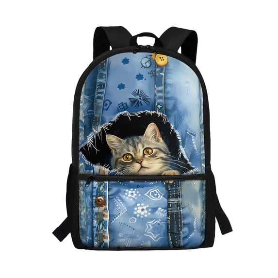 Binienty Cute Cat Print 17 Inch Kids School Backpack with Laptop ...