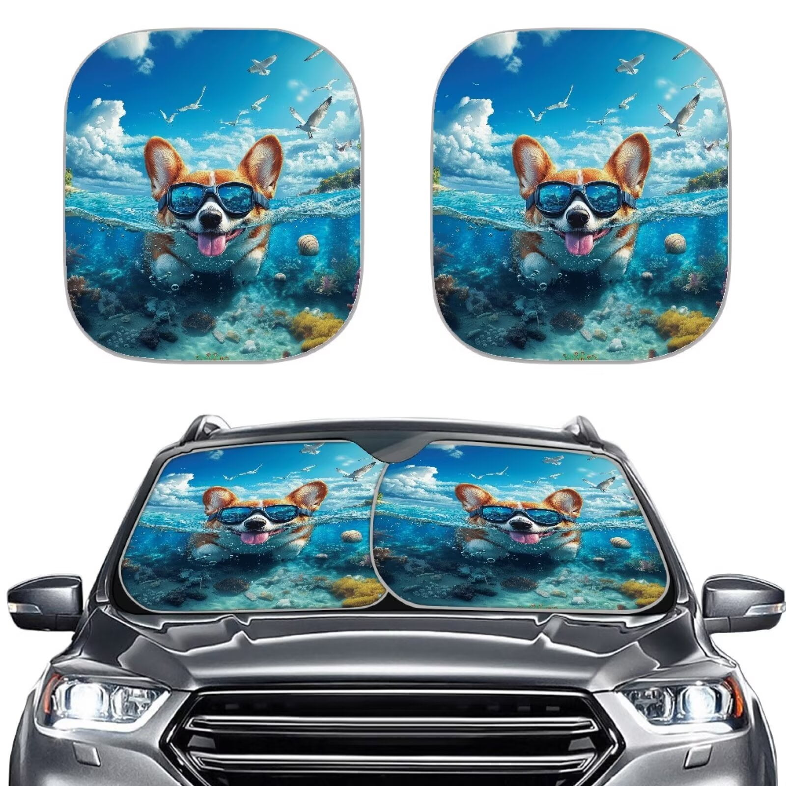 Binienty Cute Corgi Sun Shade for Car Windshield Reflect UV Sun and ...