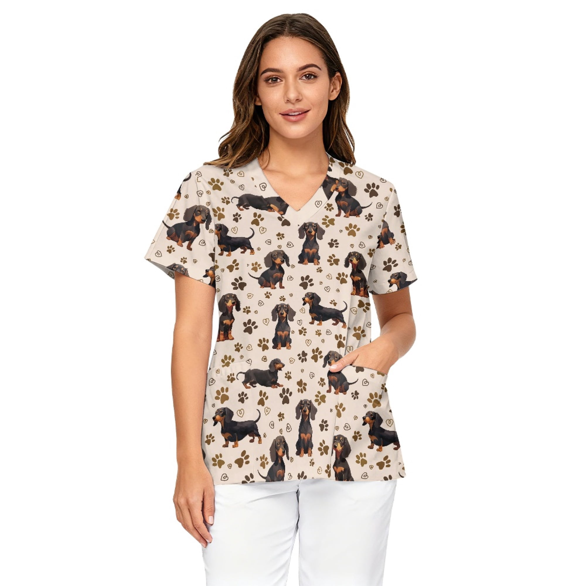 Binienty Dachshund Paw Print Medical Uniform for Healthcare Workers ...